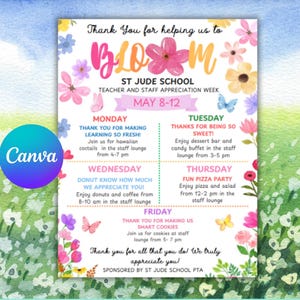 Editable Teacher Appreciation Week Itinerary: Floral Bloom Canva ...