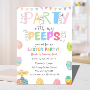 Party With My Peeps Easter Party Invitation, Happy Rabbit Easter Egg ...