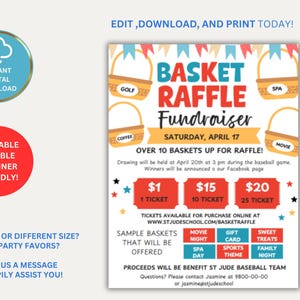 Basket Raffle Flyer Template, Gift Basket Fundraiser Raffle Invitation ...