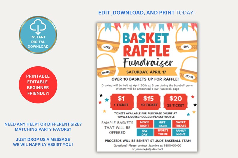 Basket Raffle Flyer Template, Gift Basket Fundraiser Raffle Invitation ...