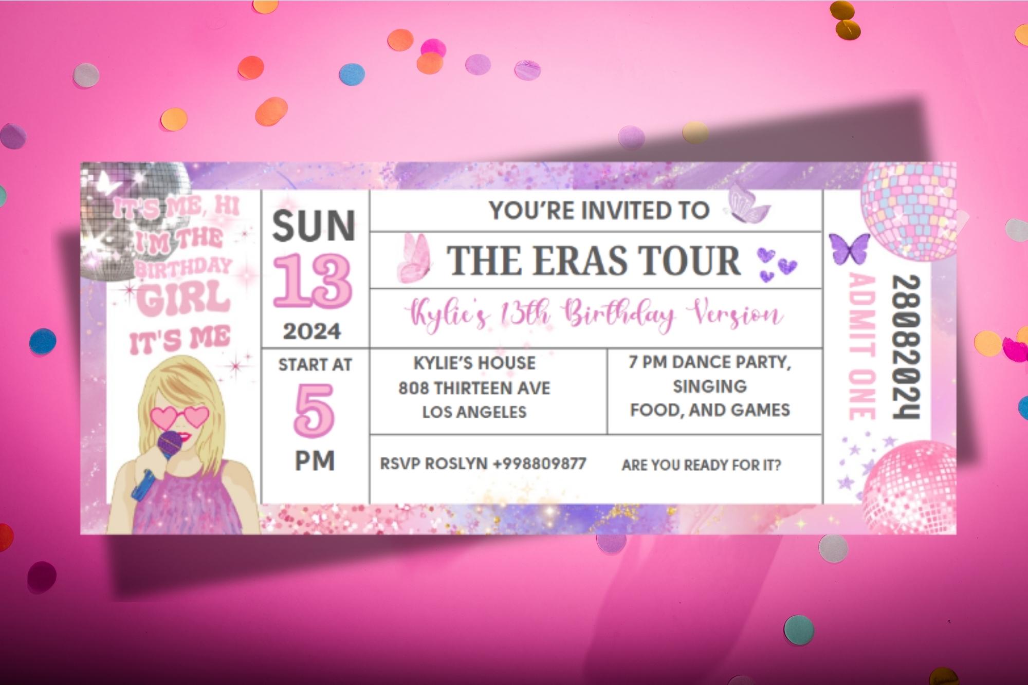Eras Tour Ticket Birthday Invite, Surprise Music Ticket Stub ,concert ...