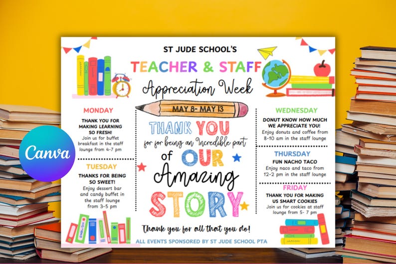 Editable Storybook Theme Teacher & Staff Appreciation Day Book Themed ...