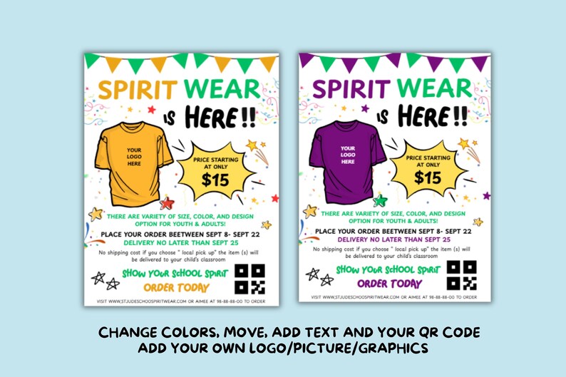 Editable School Spirit Wear Fundraiser Flyer: Printable PTO/PTA Event ...