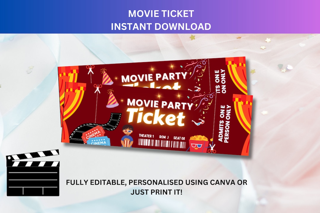 Movie Tickets, Printable, Editable, Instant Download - Etsy