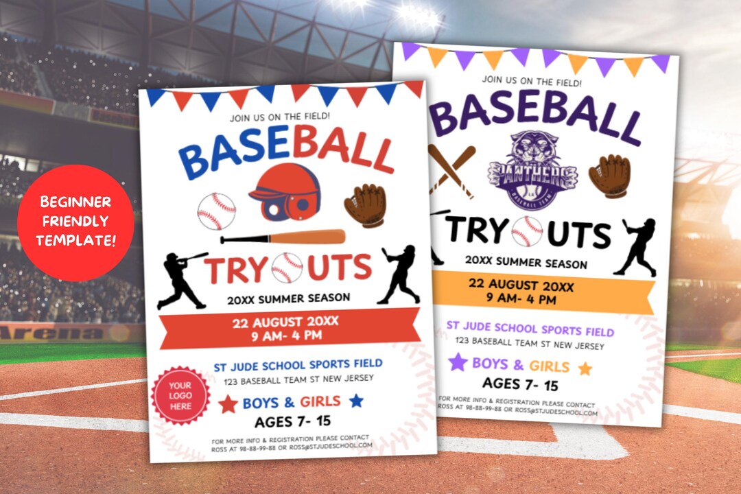 Editable Baseball Tryout Flyer Template: Sports Team Poster (digital ...