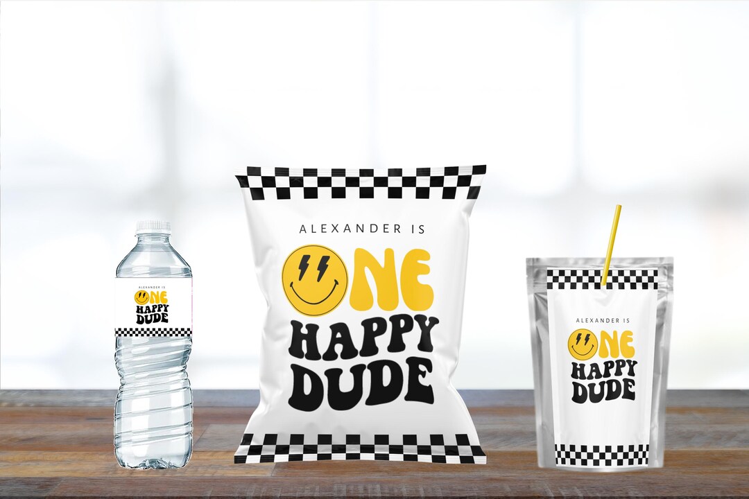 One Happy Dude Birthday Party Favors: Chip Bag, Juice, Water Bottle ...