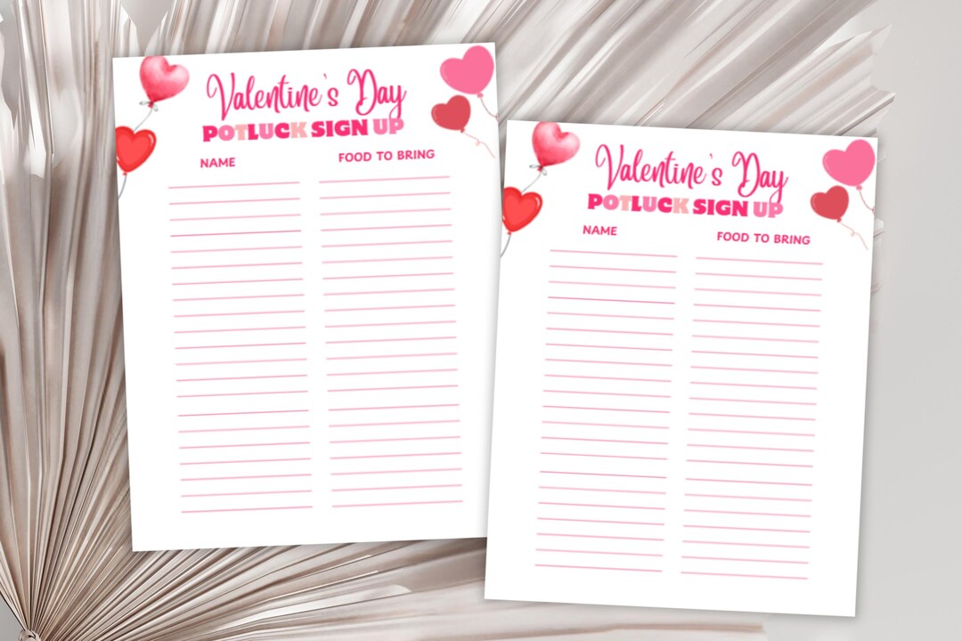 Editable Valentine Day Potluck Sign up Sheet- Digital Printable - Etsy