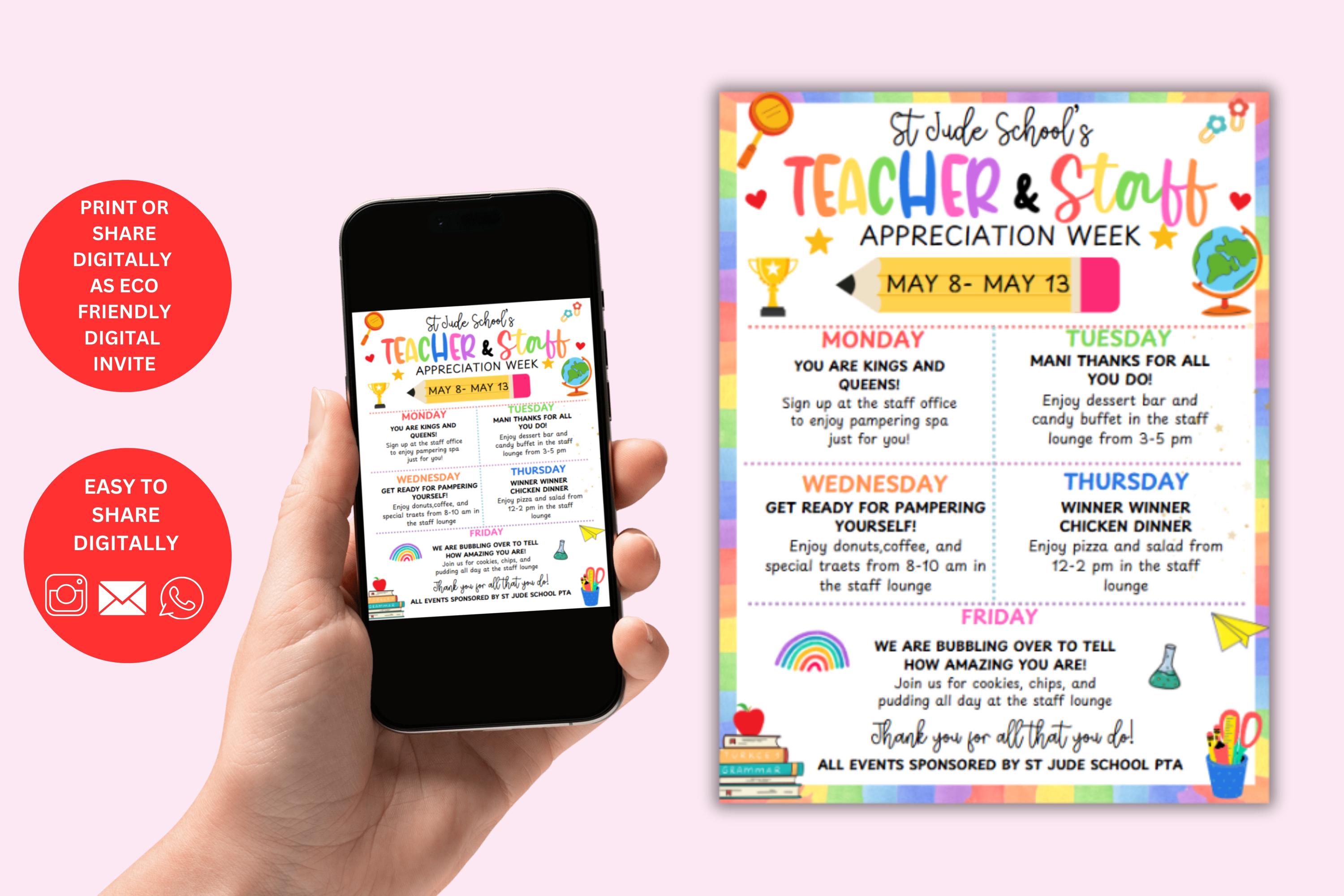 Teacher Appreciation Week Itinerary Flyer: Editable Canva Template ...
