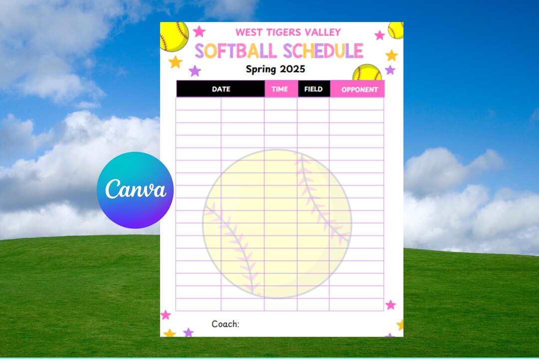 Girls Softball Schedule Template: Pink Game Calendar (canva Editable ...