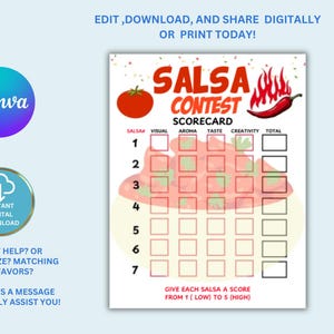 Salsa Contest Scorecard Instant Download Ready to Print & Editable ...