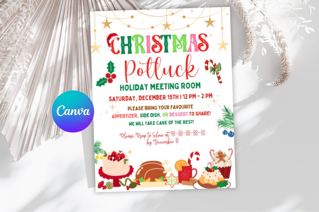 Editable Holiday Potluck Flyer- Christmas Gathering Party- Digital ...