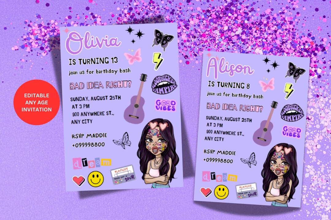 Bad Idea Right Birthday Invitation, Guts Music Party Invitation ...