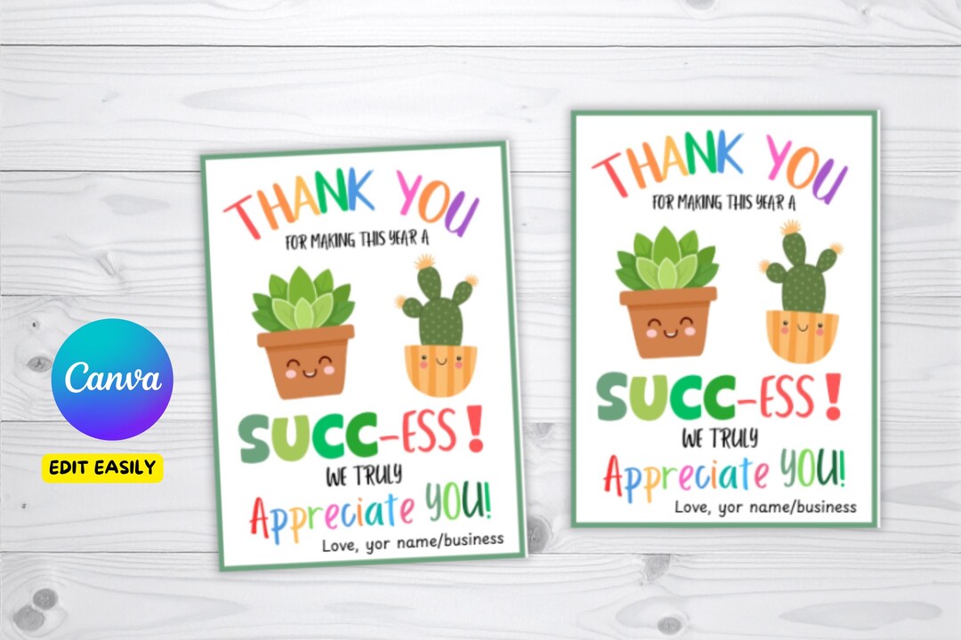 Succulent Thank You Gift Tag - Teacher Staff Nurse Appreciation Digital ...
