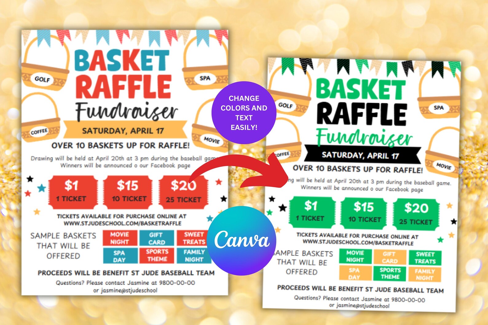 Basket Raffle Flyer Template, Gift Basket Fundraiser Raffle Invitation ...