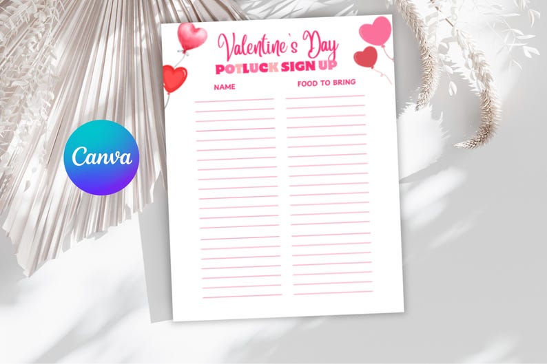 Editable Valentine Day Potluck Sign up Sheet- Digital Printable - Etsy