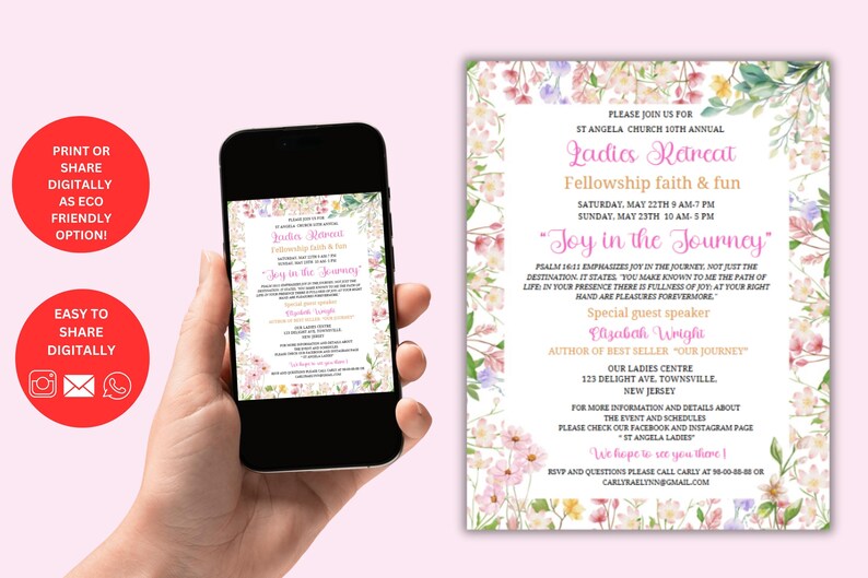 Plantilla editable de invitación para retiro de damas y hombres: Diseño ...