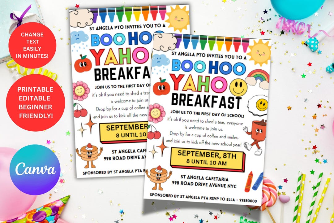 Boo Hoo Yahoo Breakfast Invitation, PTA PTO Flyer (editable Printable ...