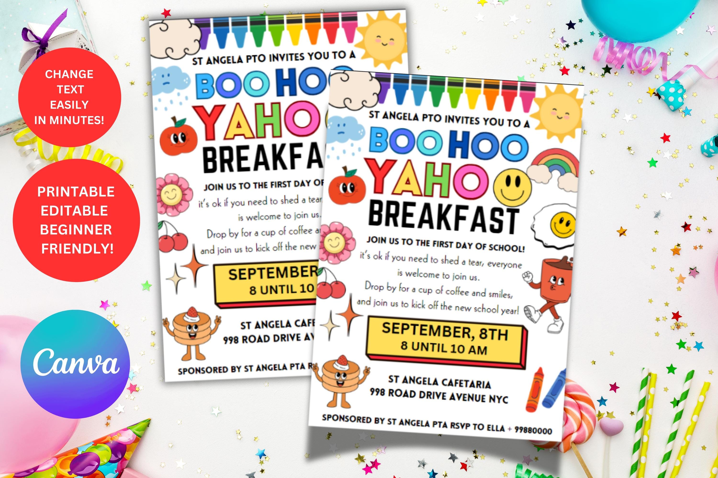 Back to School Breakfast Invitation,boo Hoo Breakfast Flyer, PTA PTO ...