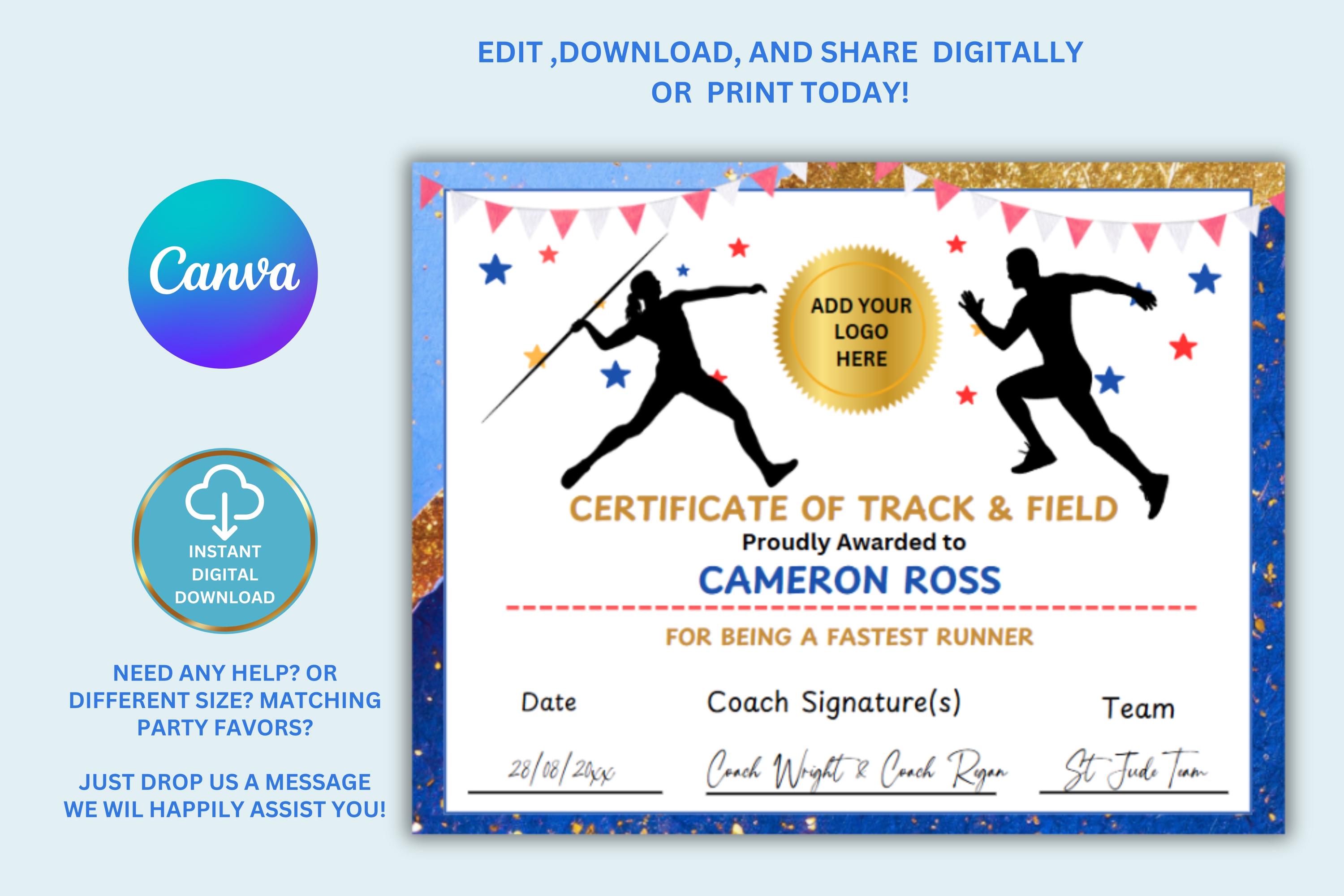 Editable Track and Field Award Certificates,sports Runner Throw Award ...