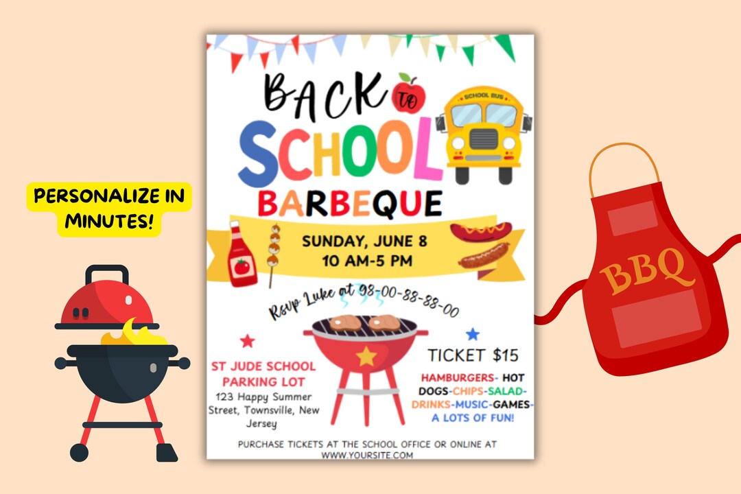 Editable Back to School Barbeque Invitation, Back to School BBQ Party ...