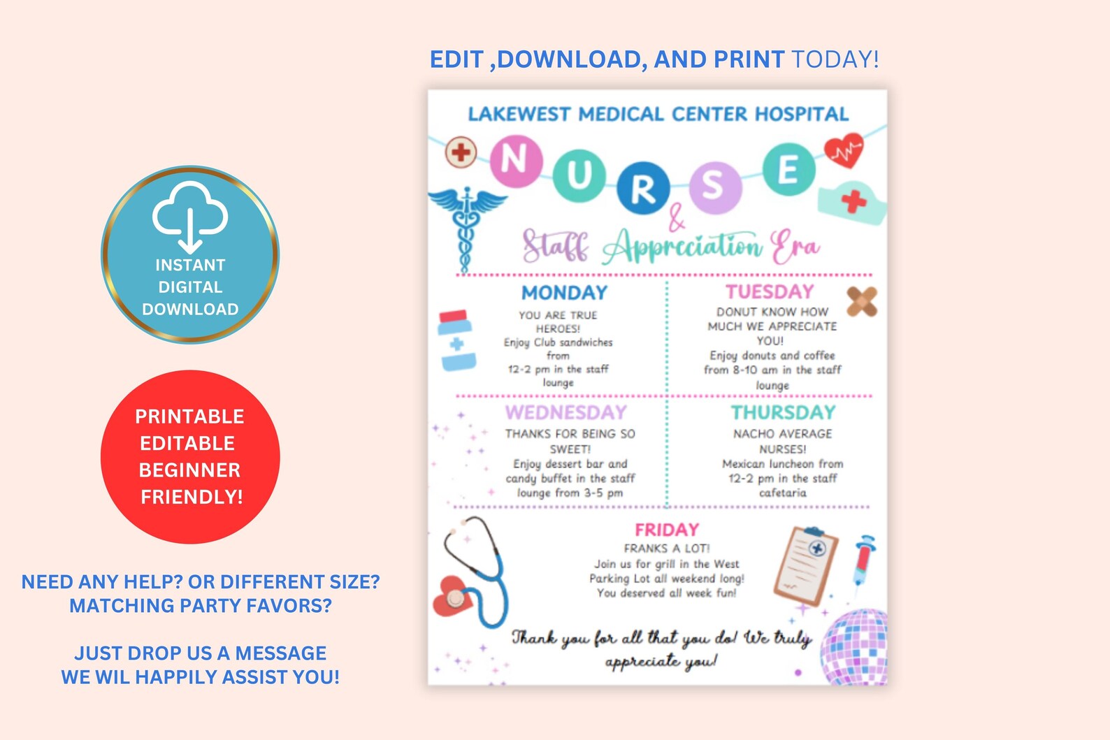 Editable Nurse Appreciation Week Era Template,medical National Nurses ...
