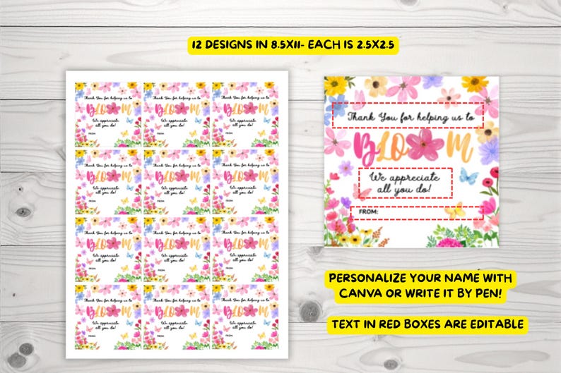 Editable Teacher Staff Nurse Appreciation Gift Tag: Floral Bloom Canva ...