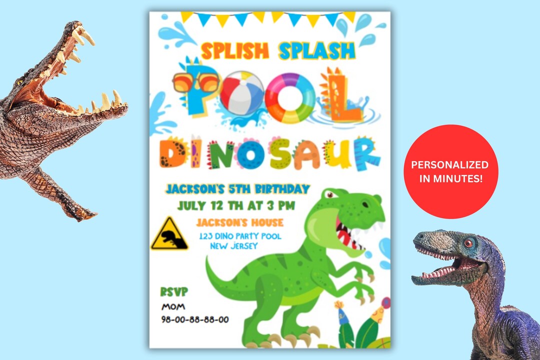 Editable Dinosaurs Pool Splish Splash Birthday Invitation,dinosaur Pool ...