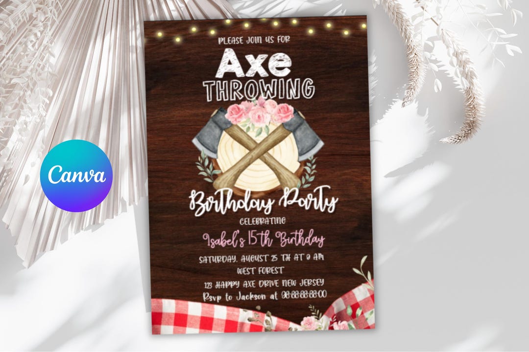 Editable Axe Throwing Birthday Invitation - ANY AGE- Digital Printable ...