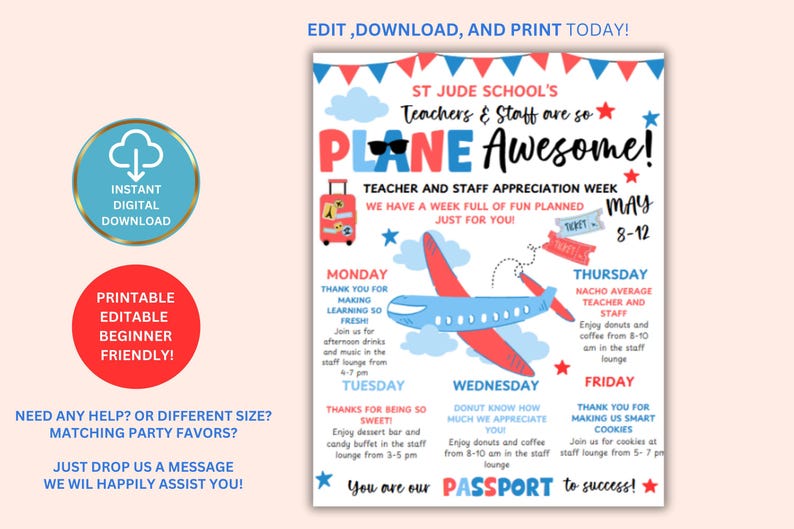 Plane Awesome Teacher Appreciation, Airplane Travel Itinerary Week ...