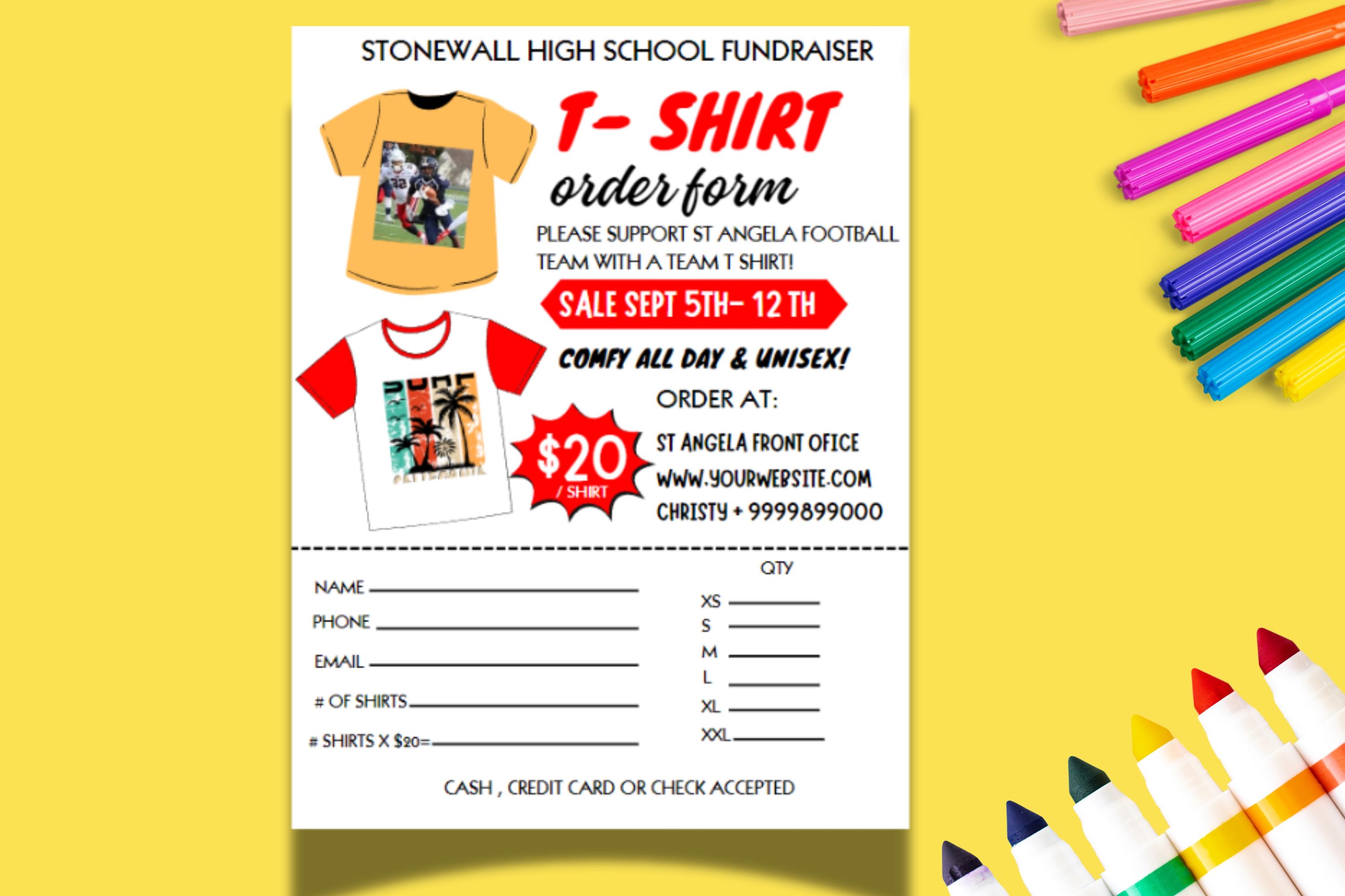 Tshirt Order Form Template, Tshirt Fundraiser Flyer,printable- Editable ...