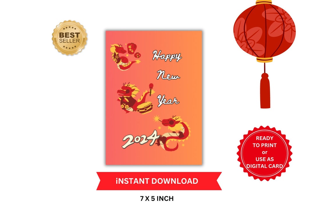Lunar New Year Digital Card , Year of the Dragon , Happy New Year2024 ...