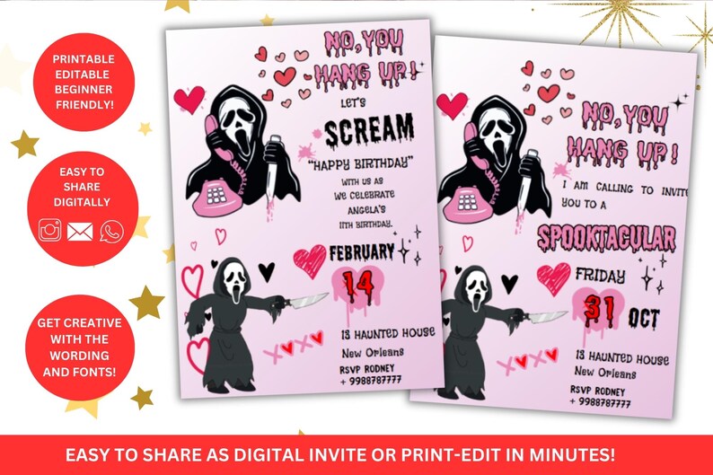 Ghostface Scream Birthday Invitation Party-any Age-valentines and ...