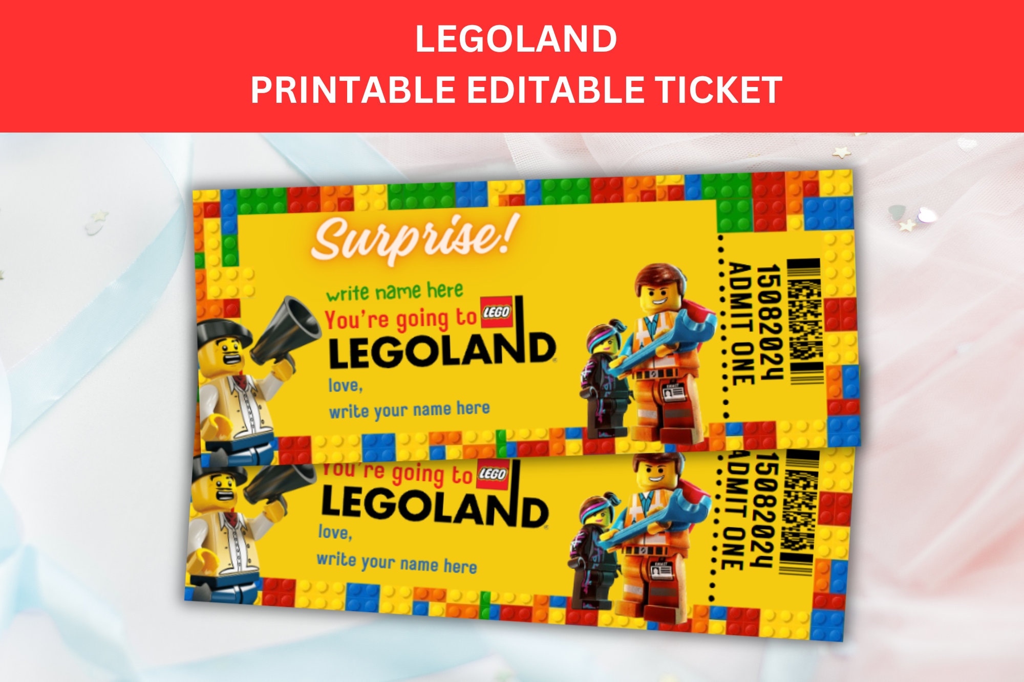 Legoland ,digital , Editable, Download, Ticket, Voucher,holiday ...