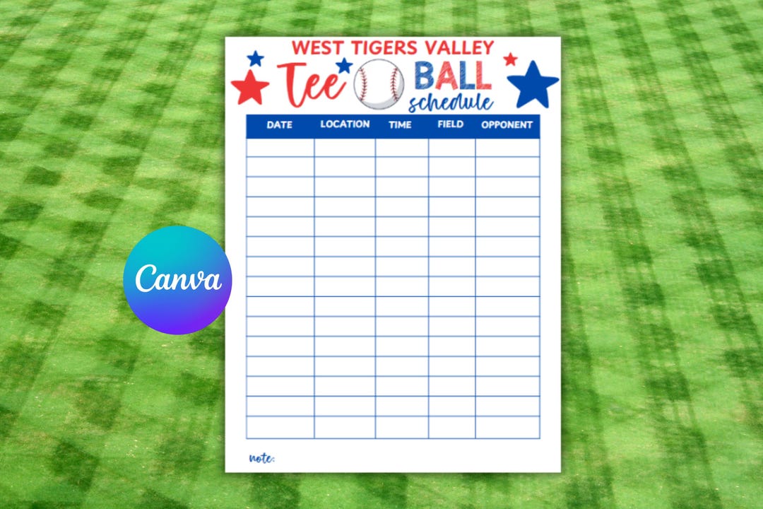 T-ball Schedule Template: Editable Game Calendar (digital Download) - Etsy