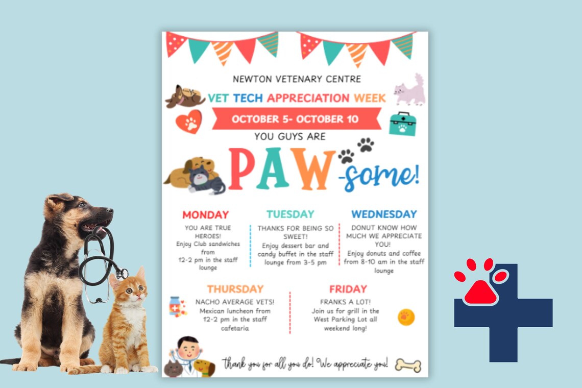 EDITABLE Vet Tech Appreciation Week Itinerary Flyer Template -digital ...