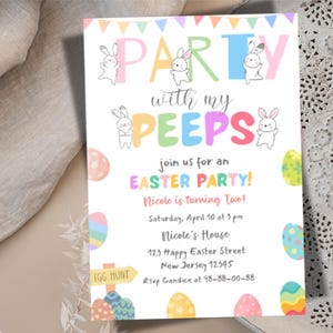 Party With My Peeps Easter Party Invitation, Happy Rabbit Easter Egg ...