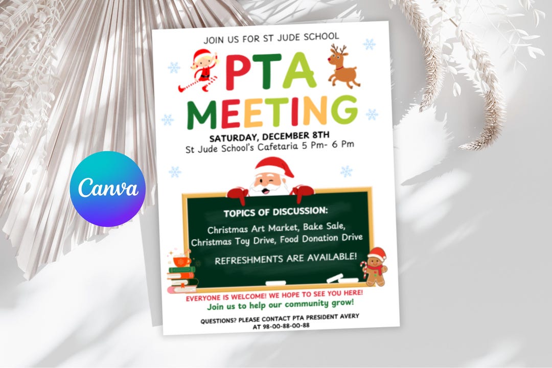 Editable Christmas PTA Meeting Flyer, School Holiday PTO- Digital ...