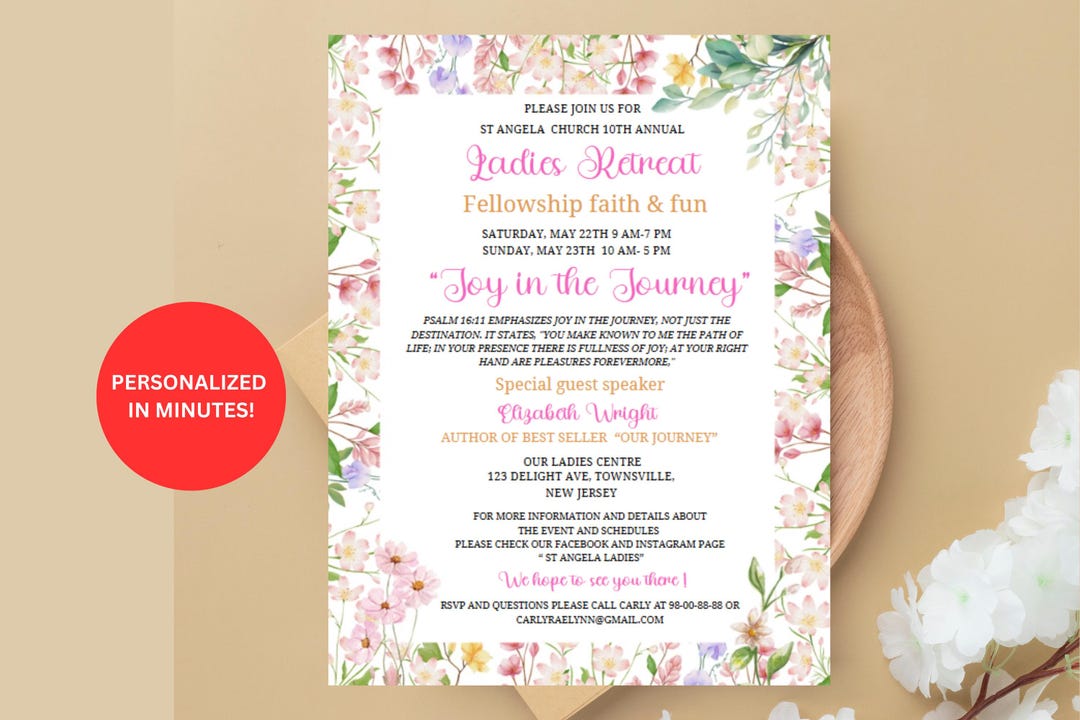 Editable Ladies and Women Retreat Invitation Template: Floral Design ...