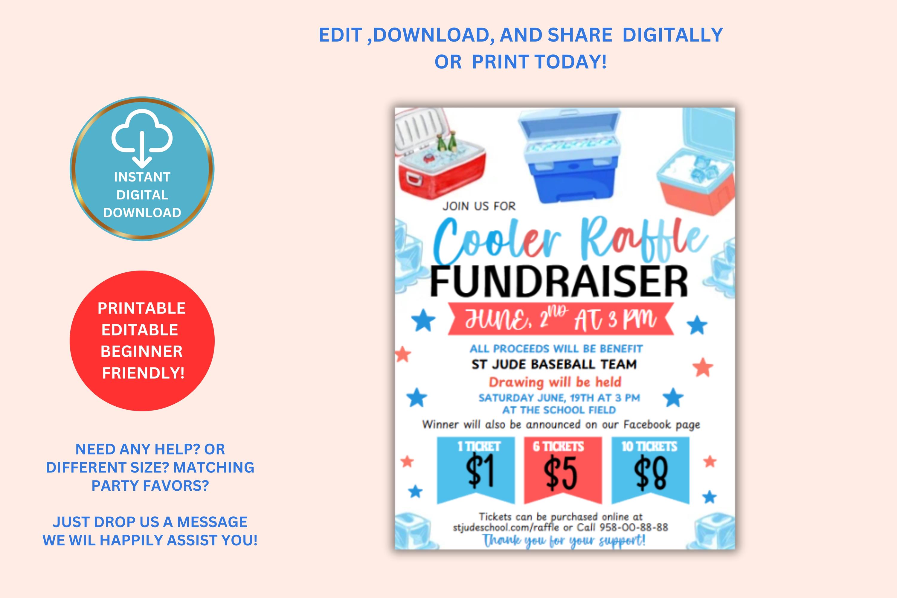 Cooler Raffle Ticket Fundraiser Flyer, Food Drink Raffle Fundraiser ...