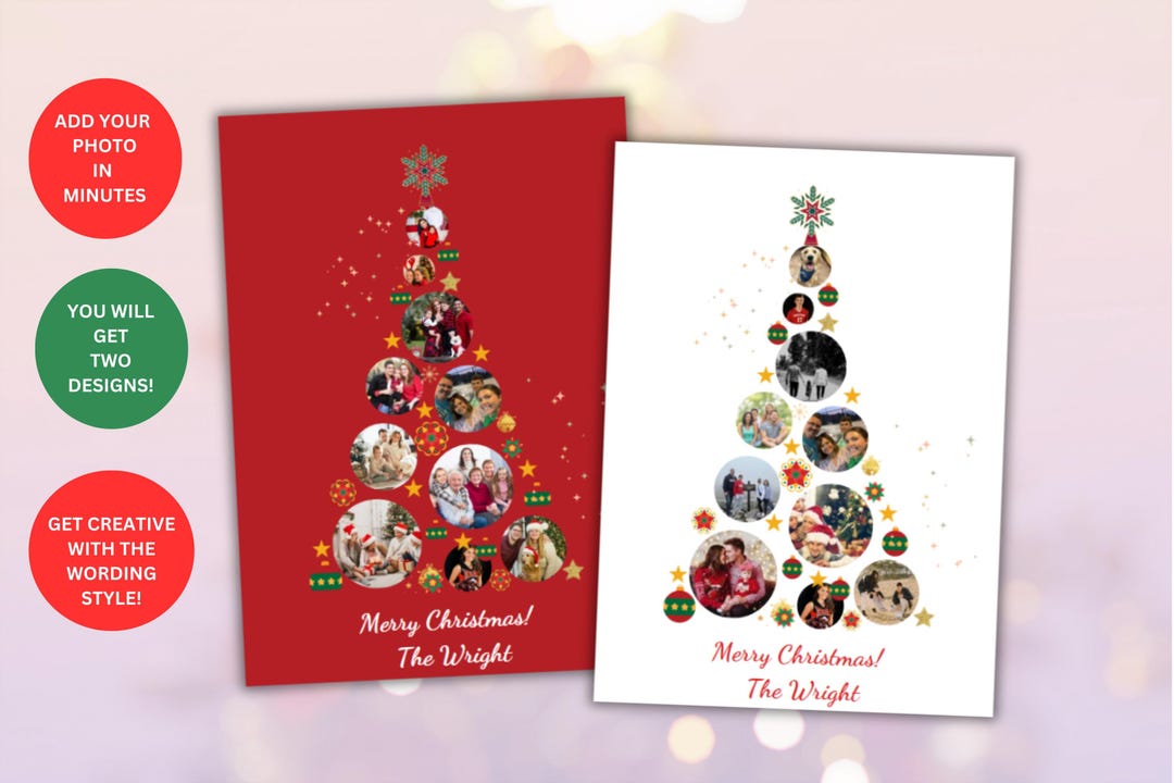 Christmas Tree Card Collage Modern Photo Holiday Collage Canva Template ...