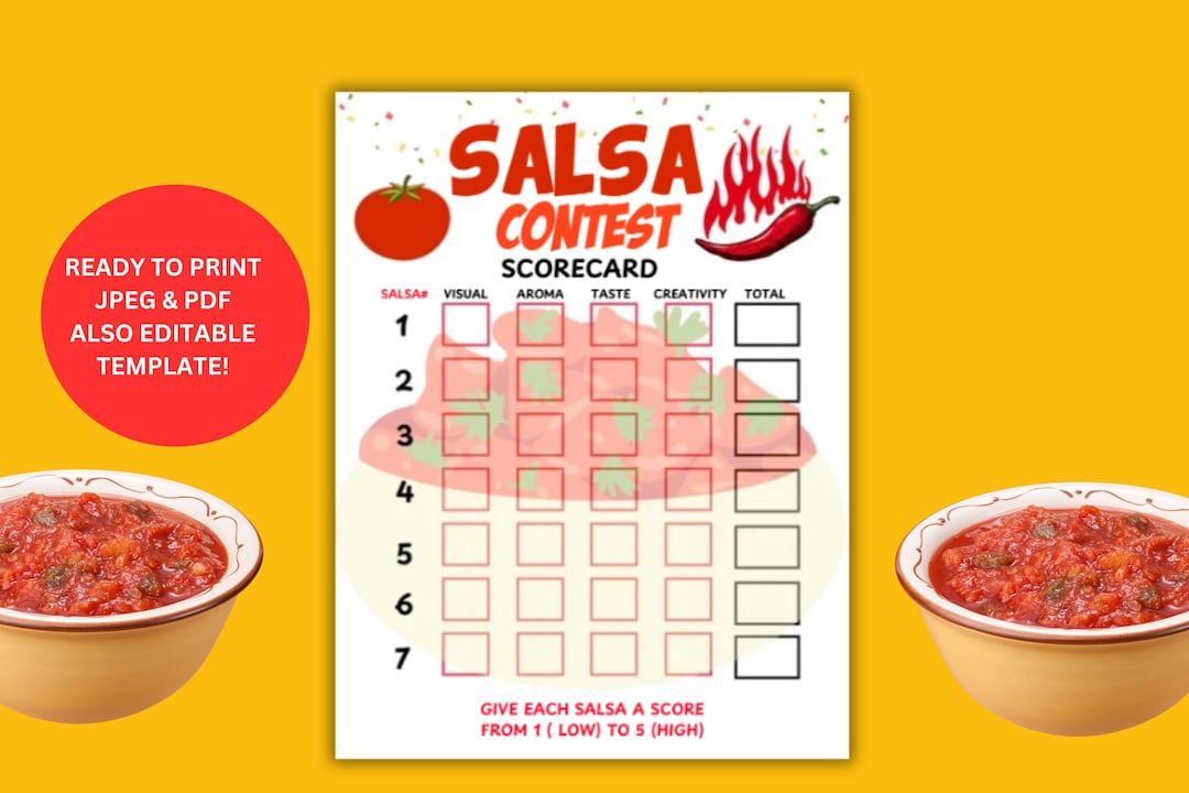 Salsa Contest Scorecard Instant Download Ready to Print & Editable ...