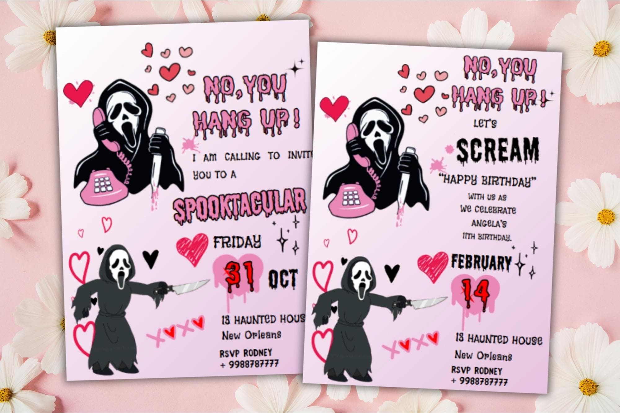 Ghostface Scream Birthday Invitation Party-any Age-valentines and Halloween-digital-printable ...