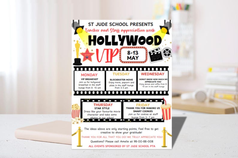 Editable Teacher Appreciation Week Flyer Hollywood Movie VIP Theme ...