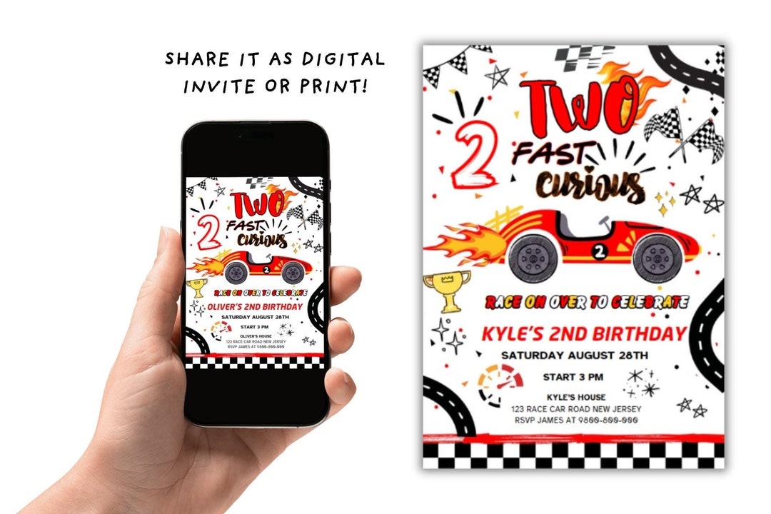 Two Fast Birthday Invite,two Fast Boy, 2nd Birthday Party Invite, Two ...