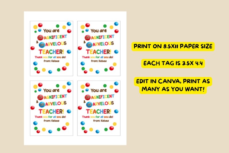 M&ms Magnificent and Marvelous Teacher Appreciation Gift Tag ( Digital ...