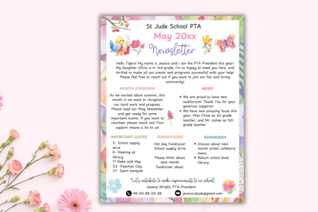 Floral May PTO PTA Newsletter Template: School Calendar (CANVA ...