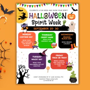 Editable Halloween Spirit Week Template (digital Printable) - Etsy