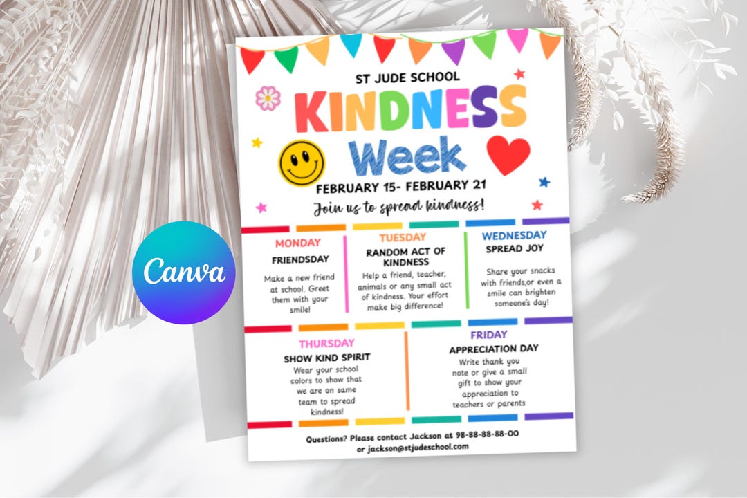Modern Kindness Week Flyer Canva Template | Rainbow School Poster ...
