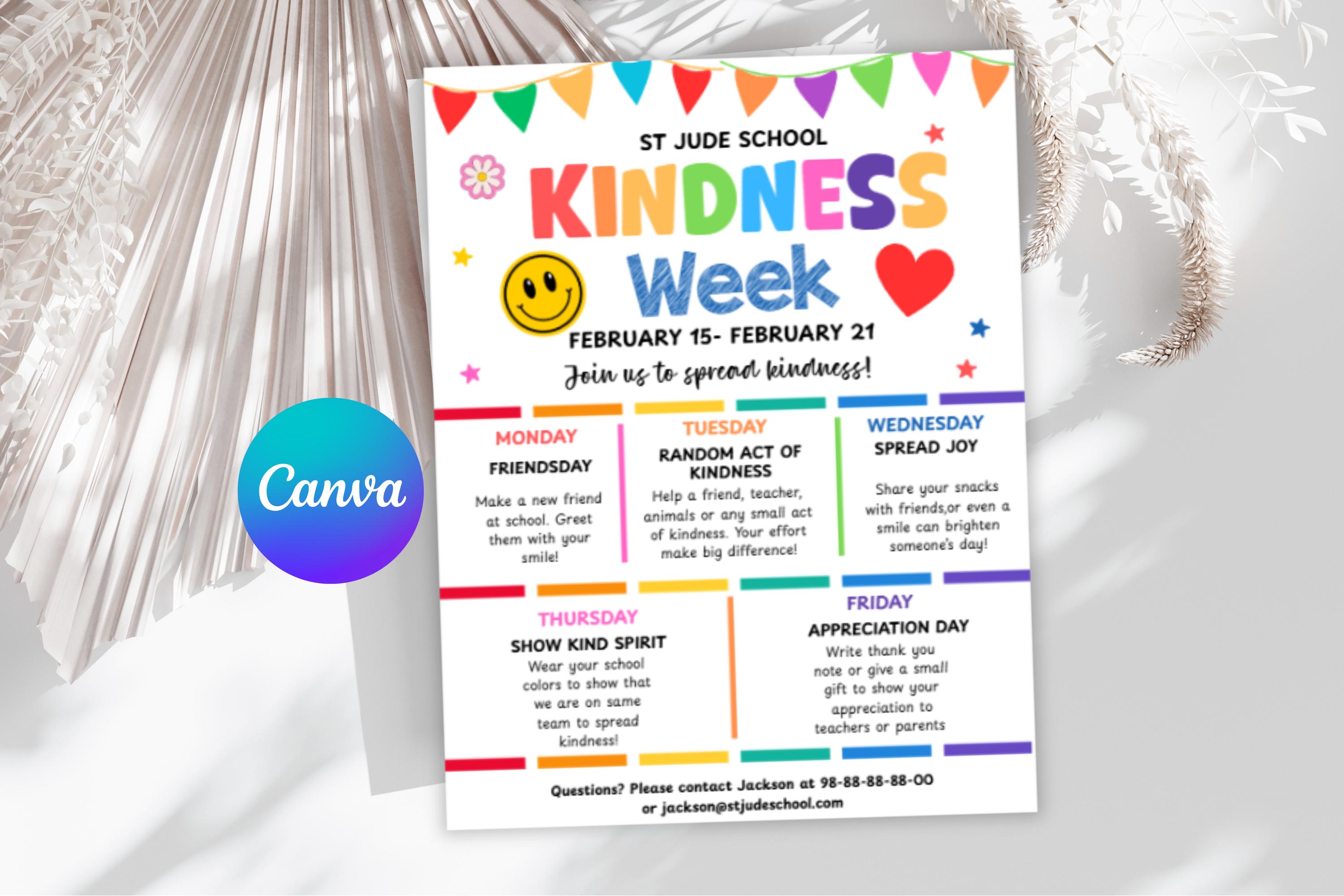 Modern Kindness Week Flyer Canva Template | Rainbow School Poster ...