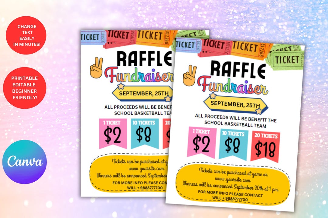 Raffle Fundraiser Flyer - DIY Raffle Ticket Template, Editable ...